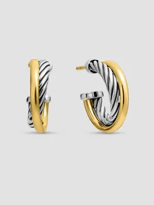David Yurman Crossover Hoop Earrings In Sterling With 18k Yellow Gold, 17mm - Silver