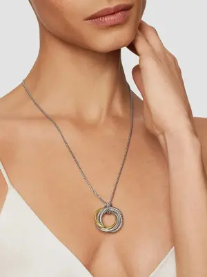 David Yurman Crossover Pendant Necklace In Sterling With 14k Yellow Gold, 28mm