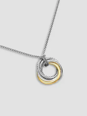 David Yurman Crossover Pendant Necklace In Sterling With 14k Yellow Gold, 28mm