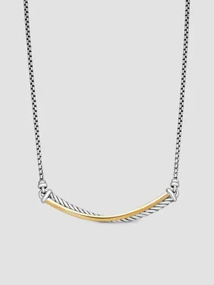 David Yurman Crossover Bar Necklace In Sterling With 18k Yellow Gold - Silver