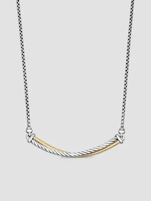 David Yurman Crossover Bar Necklace In Sterling With 18k Yellow Gold