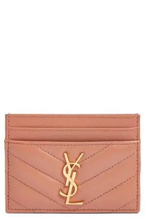 Saint Laurent Cassandra Matelassé Leather Card Case Barely Pink