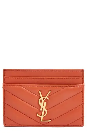 Saint Laurent Cassandra Matelassé Leather Card Case - Dark Mandarin