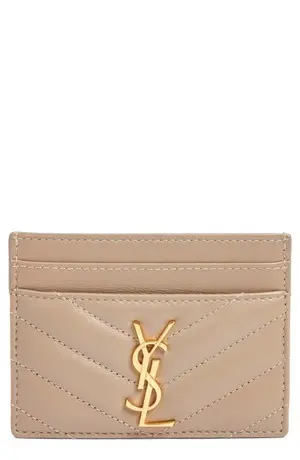Saint Laurent Cassandra Matelassé Leather Card Case Dusty Grey