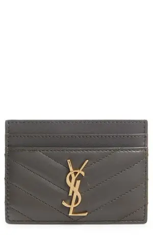 Saint Laurent Cassandra Matelassé Leather Card Case Light Musk