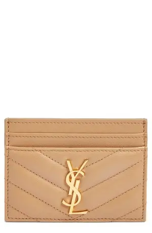 Saint Laurent Cassandra Matelassé Leather Card Case - Natural Tan
