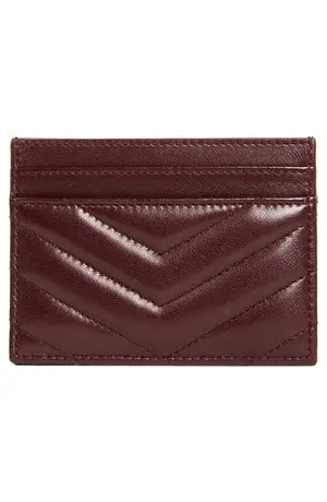 Saint Laurent Cassandra Matelassé Leather Card Case - Rouge Cabernet