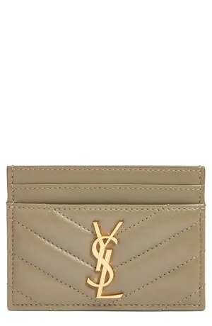 Saint Laurent Cassandra Matelassé Leather Card Case - Strong Moss