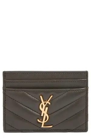 Saint Laurent Cassandra Matelassé Leather Card Case Urban Grey