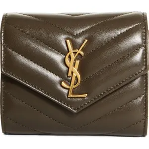Saint Laurent Monogram Matelassé Leather Trifold Wallet - Light Musk