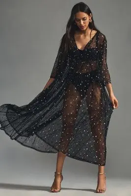 Anthropologie Beaded Sheer Kaftan In Black - 29% Off | Editorialist