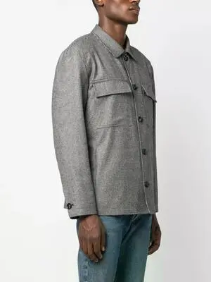 LARDINI Houndstooth Wool-cashmere Shirt Jacket - Grey