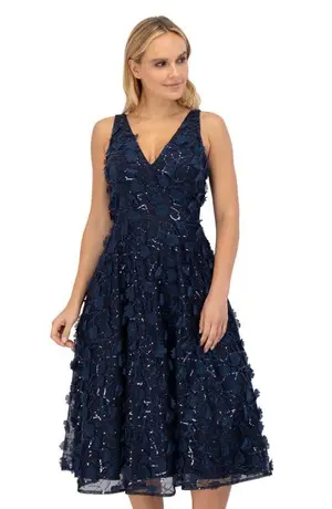 Eliza J Sequin Floral Appliqu Fit & Flare Dress In Navy - 50% Off |  Editorialist