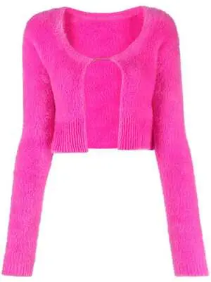 Jacquemus La Maille Logo-charm Cropped Knitted Cardigan - Pink