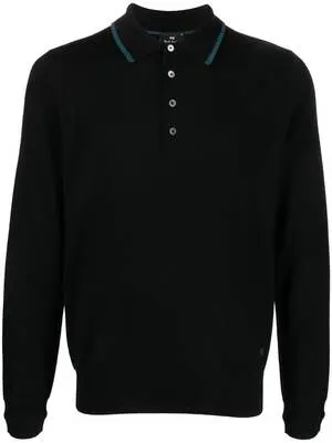 Paul Smith Logo-embroidered Merino Polo Shirt - Black