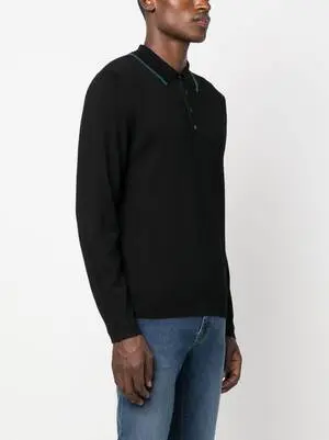 Paul Smith Logo-embroidered Merino Polo Shirt - Black