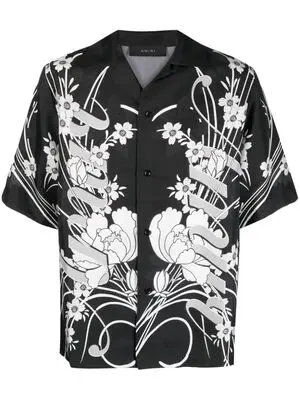 Amiri Floral-print Silk Shirt - Black