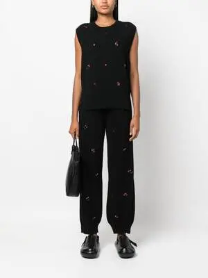BARRIE Floral-embroidered Cashmere Top - Black