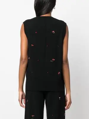 BARRIE Floral-embroidered Cashmere Top - Black