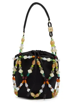 GANNI Bead-embellished Satin Bucket Bag