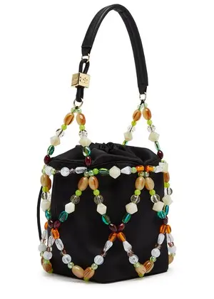 GANNI Bead-embellished Satin Bucket Bag