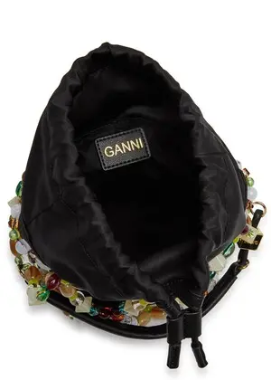 GANNI Bead-embellished Satin Bucket Bag