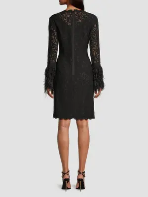 Shani Feather-trim Lace Sheath Dress