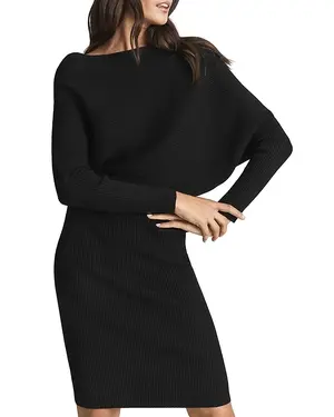 REISS Lara Off-the-shoulder Ribbed Midi Dress - Black