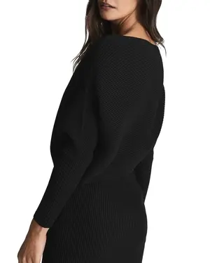 REISS Lara Off-the-shoulder Ribbed Midi Dress - Black