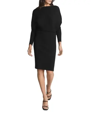 REISS Lara Off-the-shoulder Ribbed Midi Dress - Black