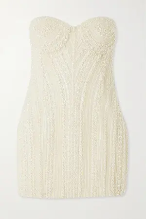 Retrofete Deema Strapless Faux Pearl-embellished Crepe Mini Dress