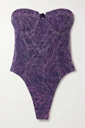TOLU COKER The Vanguard Strapless Denim-jacquard Bodysuit