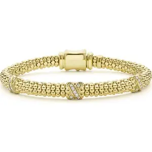 Lagos Embrace Triple Pavé Diamond Station Bracelet - Gold Metallic