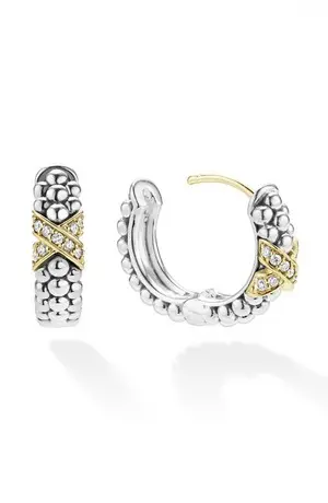 Lagos Embrace Diamond Huggie Hoop Earrings In Two-tone Gold And Sterling Silver - Metallic