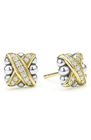 Lagos Embrace Pavé Diamond And Caviar Stud Earrings - Metallic