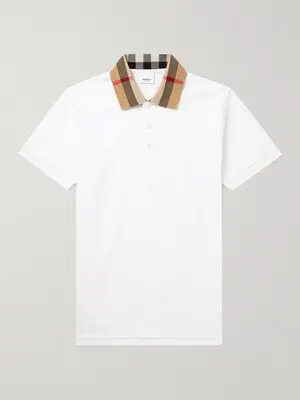 Burberry Slim-fit Checked Cotton-piqué Polo Shirt - White