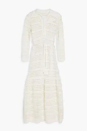 Zimmermann Crocheted Cotton Midi Dress With Belt - Ivory
