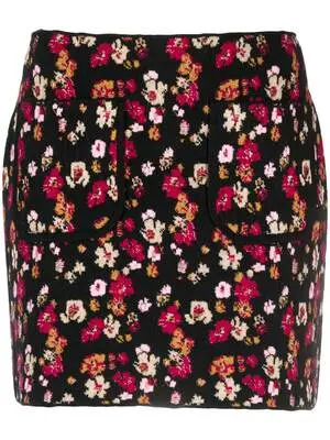 BARRIE Floral-print Cashmere Miniskirt - Black