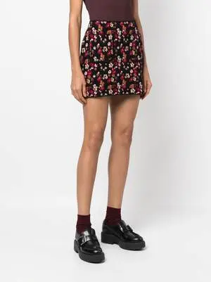 BARRIE Floral-print Cashmere Miniskirt