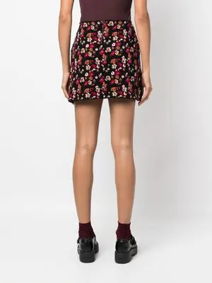 BARRIE Floral-print Cashmere Miniskirt