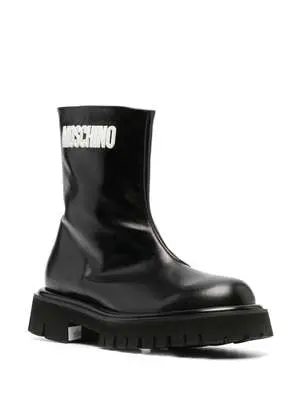 Moschino Embossed-logo Zipped Leather Boots