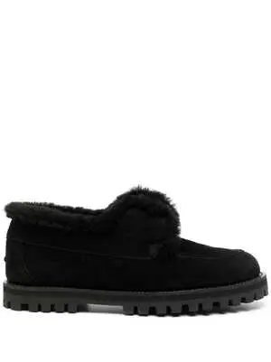 LE SILLA Shearling-lining Suede Loafers - Black