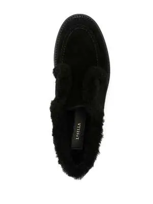 LE SILLA Shearling-lining Suede Loafers - Black
