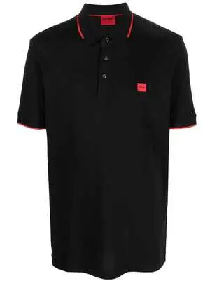 Hugo Logo-patch Cotton Polo Shirt - Black