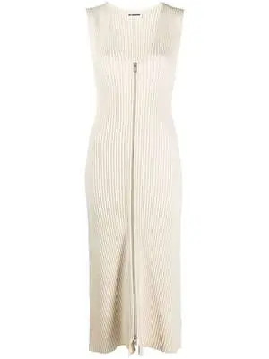 JIL SANDER V-neck Ribbed-knit Midi Dress