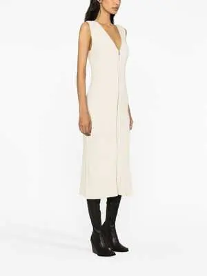 JIL SANDER V-neck Ribbed-knit Midi Dress