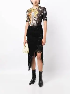 JNBY Asymmetric Ripped Denim Skirt
