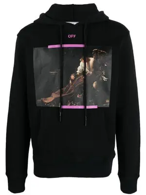 Off-White Caravaggio Print Cotton Hoodie - Black