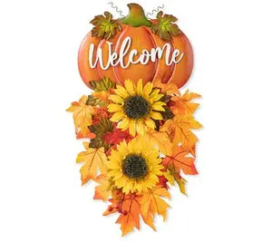 GLITZHOME 22.5h Fall Pumpkin & Sunflower Swag Wall Decor - One-color