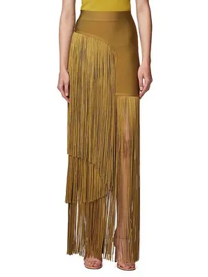 Herve Leger Asymmetric Fringe Maxi Skirt